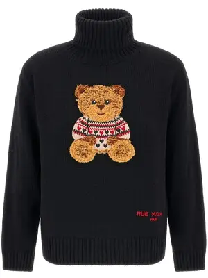 RUE MADAM PARIS Marvin Love Turtleneck With Teddy Bear Applique - Black