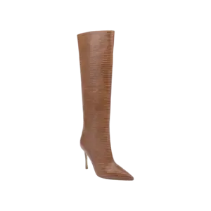L'AGENCE L'AGENCE Lafayette Knee-High Stiletto Boots Dark Tan Lizard
