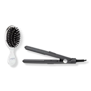 TIRI PRO To-go Flat Iron & Mini Chrome Brush Set Black / Silver - Black/silver