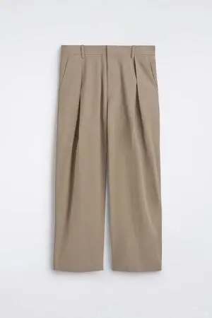 Cos Pleated Cotton Relaxed-fit Wide-leg Pants - Beige