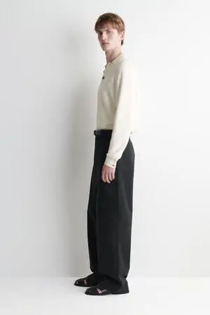 Cos Pleated Cotton Relaxed-fit Wide-leg Pants - Black