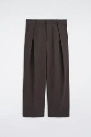 Cos Pleated Cotton Relaxed-fit Wide-leg Pants - Brown