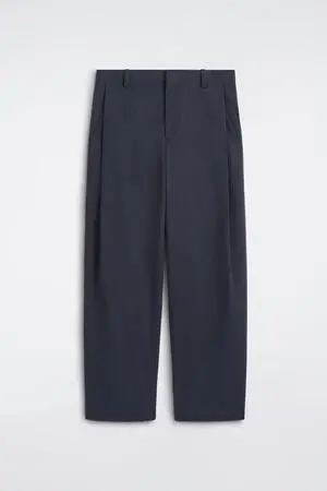 Cos Pleated Cotton Relaxed-fit Wide-leg Pants - Dark Blue