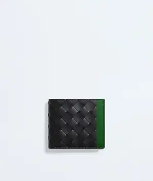 Bottega Veneta Intrecciato Bi-fold Wallet With Coin Purse - Black/shamrock