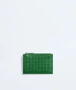 Bottega Veneta Woven Mycelium Zipped Card Case - Shamrock