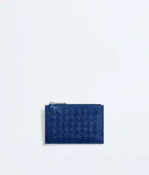 Bottega Veneta Woven Mycelium Zipped Card Case - Blue Royal