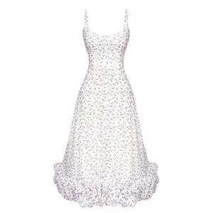 POST MERIDIEM Floral Flounce Bustier Midi Dress - White