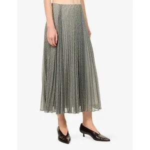 Vince Houndstooth-print Pleated Woven Midi Skirt