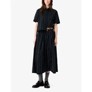 Maje Flared Rhinestone-embellished Stretch Cotton-blend Midi Skirt