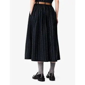 Maje Flared Rhinestone-embellished Stretch Cotton-blend Midi Skirt