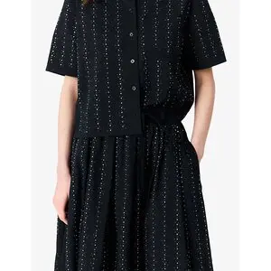 Maje Flared Rhinestone-embellished Stretch Cotton-blend Midi Skirt