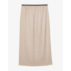 Maje Contrast-waist High-rise Satin Pencil Skirt