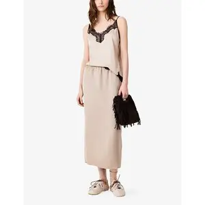 Maje Contrast-waist High-rise Satin Pencil Skirt