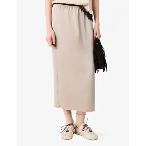 Maje Contrast-waist High-rise Satin Pencil Skirt
