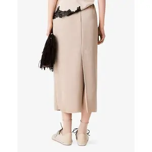 Maje Contrast-waist High-rise Satin Pencil Skirt