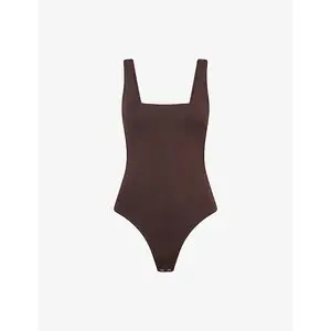 Good American Sculpting Square-neck Stretch-jersey Bodysuit - Espresso