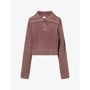 ADANOLA Logo-plaque Ribbed Knit Henley Sweatshirt - Damson Red