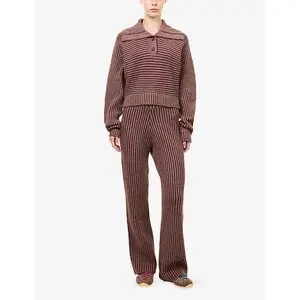 ADANOLA Logo-plaque Ribbed Knit Henley Sweatshirt