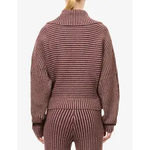 ADANOLA Logo-plaque Ribbed Knit Henley Sweatshirt