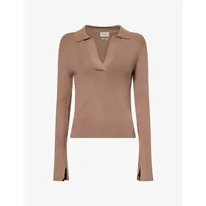 ADANOLA Collar Long-sleeve Knit Top - Walnut Brown