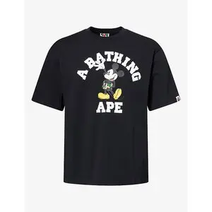 A BATHING APE X Disney Mickey Graphic Cotton-jersey T-shirt - Black