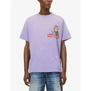 A BATHING APE Saint Mxxxxxx X ® Printed Cotton-jersey T-shirt - Purple