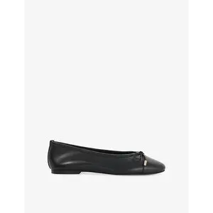 DUNE Haliah Leather Ballet Flats With Bow Detailing - Black Plain Leather
