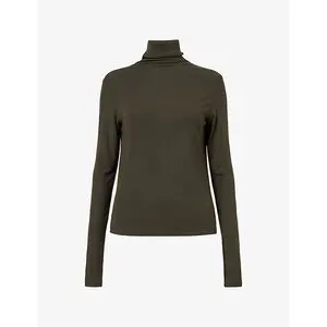 Vince Essential Turtle-neck Modal-jersey Top - Dark Moss