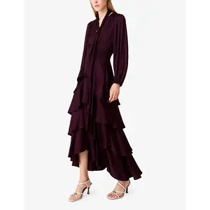 Maje Ruffled Tie-neck Woven Maxi Dress
