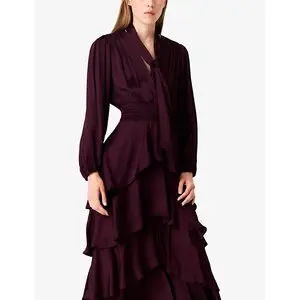 Maje Ruffled Tie-neck Woven Maxi Dress