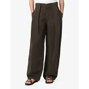 ALLSAINTS Phi Wide-leg Linen-blend Trousers - Dark Brown