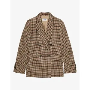 REISS Willow Houndstooth Double-breasted Wool Blazer