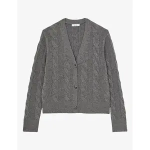 REISS Elowen Cashmere And Wool Cable-knit Cardigan - Charcoal Grey