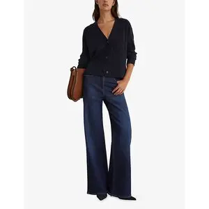 REISS Elloean Cashmere And Wool Cable-knit Cardigan - Navy