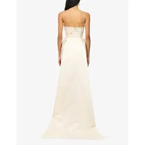 Sabina Bilenko Jacquard Floral Embroidery Corset Maxi Dress With Detachable Train
