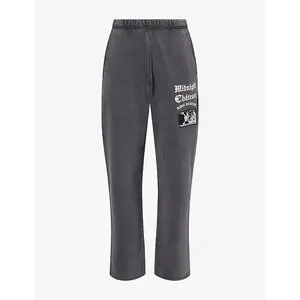 DUKE + DEXTER Washed Graphic-print Cotton Jogging Bottoms - Black