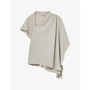 REISS Jade Asymmetric Draped-sleeve Woven Top