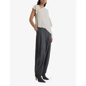 REISS Jade Asymmetric Draped-sleeve Woven Top