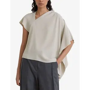REISS Jade Asymmetric Draped-sleeve Woven Top