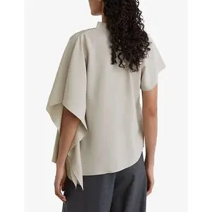 REISS Jade Asymmetric Draped-sleeve Woven Top