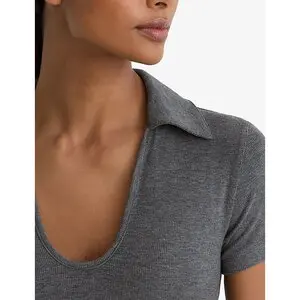 REISS Daria Scoop-neck Stretch-jersey Polo