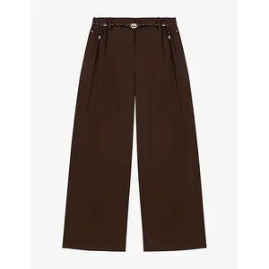 Maje Wide-leg High-rise Stretch Cotton-blend Trousers - Brown