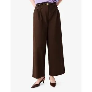 Maje Wide-leg High-rise Stretch Cotton-blend Trousers