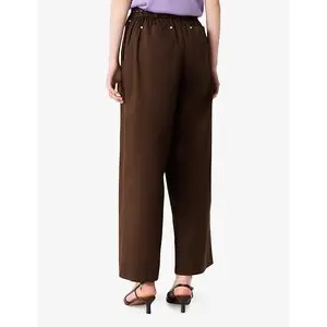 Maje Wide-leg High-rise Stretch Cotton-blend Trousers