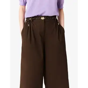 Maje Wide-leg High-rise Stretch Cotton-blend Trousers