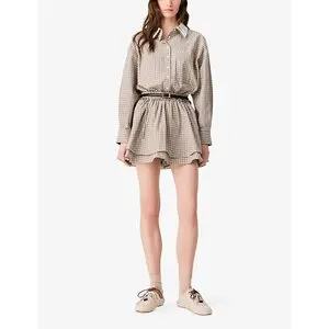 Maje Checked Rhinestone-embellished Cotton Mini Dress