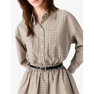 Maje Checked Rhinestone-embellished Cotton Mini Dress