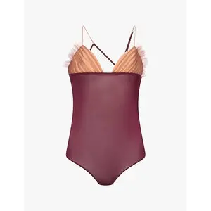 NENSI DOJAKA Pleated Bra Mesh Top - Plum