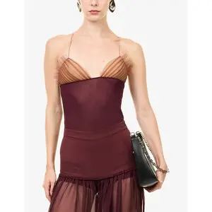 NENSI DOJAKA Pleated Bra Mesh Top