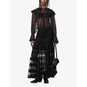 ALLSAINTS Maggie Logo-waist Tiered Woven Maxi Skirt